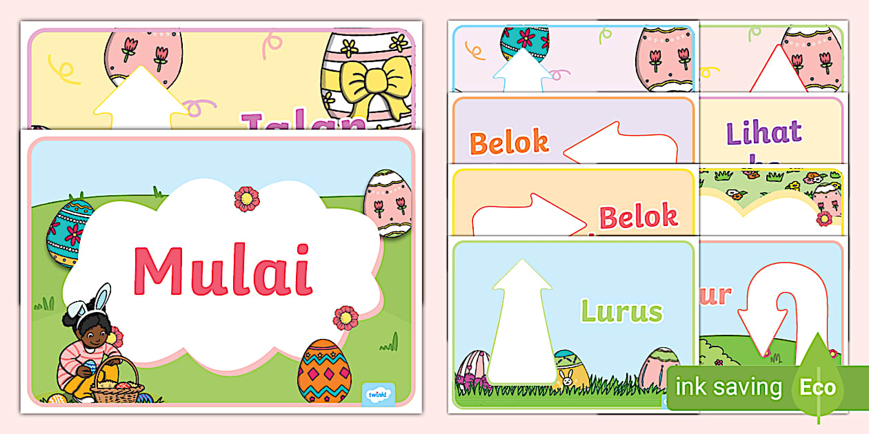 Easter Egg Hunt Signs - Indonesian (teacher made) - Twinkl