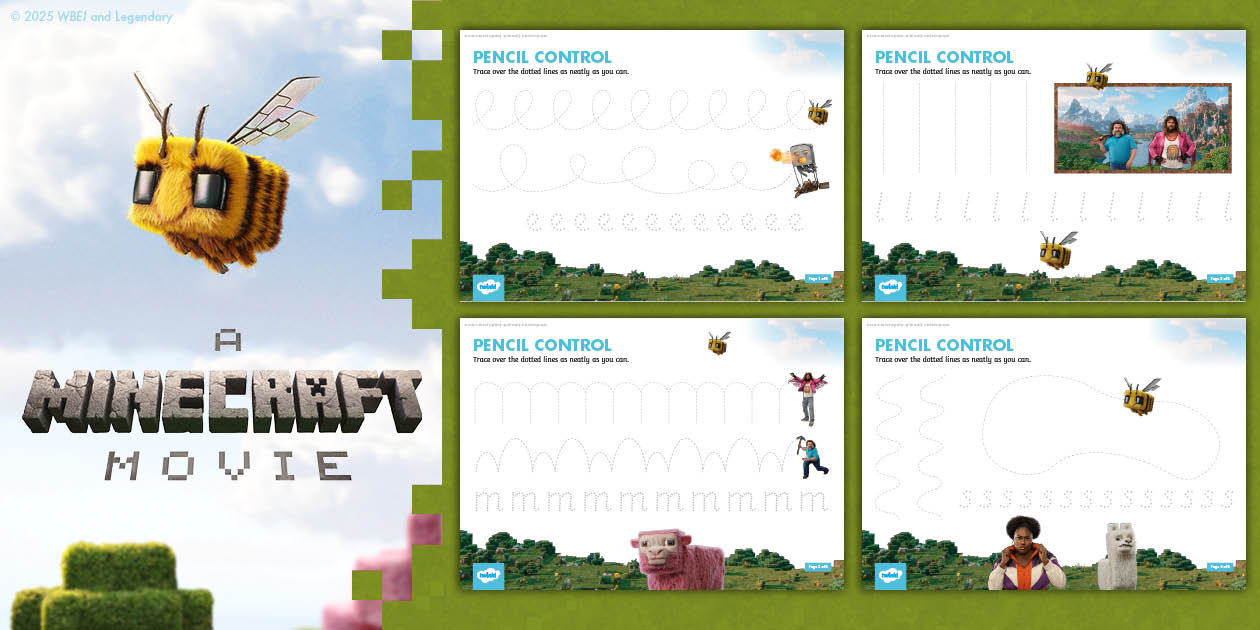FREE! - A Minecraft Movie: Pencil Control Worksheets [Ages 5-7]