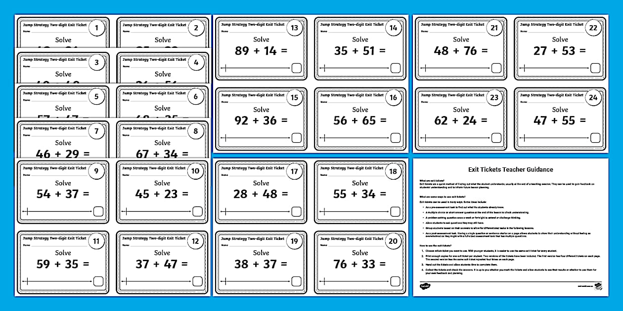 Jump Strategy Two-digit Numbers Exit Tickets (teacher made)