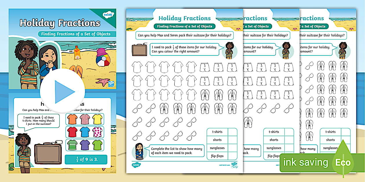👉 Year 2 Summer-Themed Maths Fractions of a Set Teaching Pack