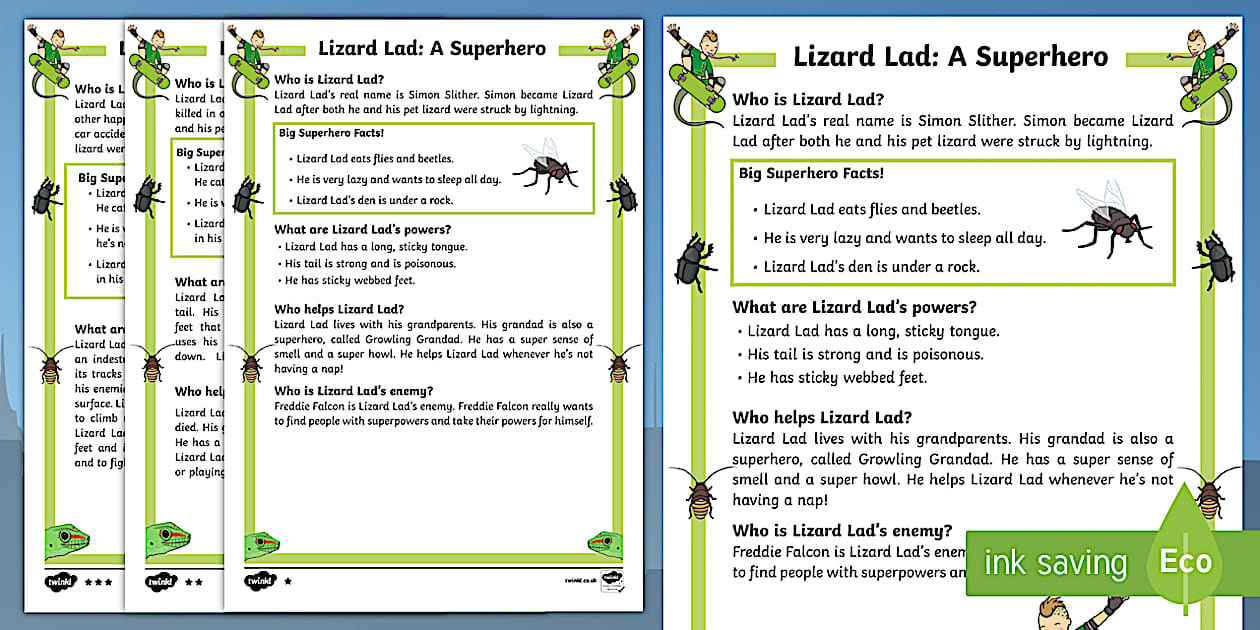 Lizard Lad: A Superhero Differentiated Fact File - Twinkl