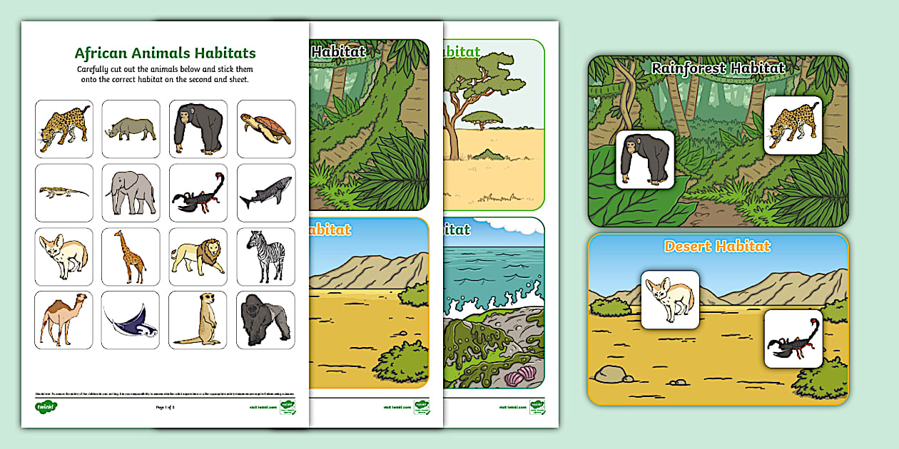 African Animal Habitats Sorting Activity Sheet - Twinkl