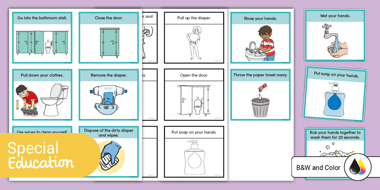 Boys Routine: Using the Bathroom With Diapers Cards for SPED
