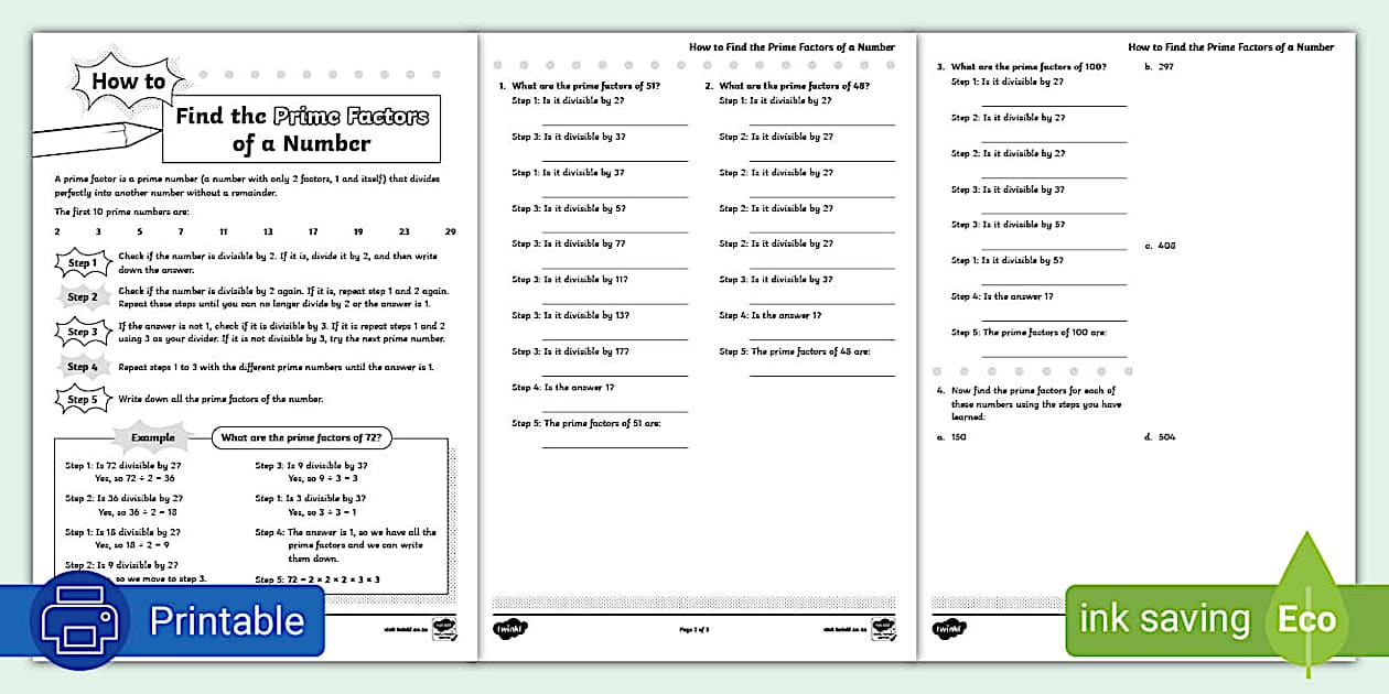 How to Find the Prime Factors of a Number Activity Sheet