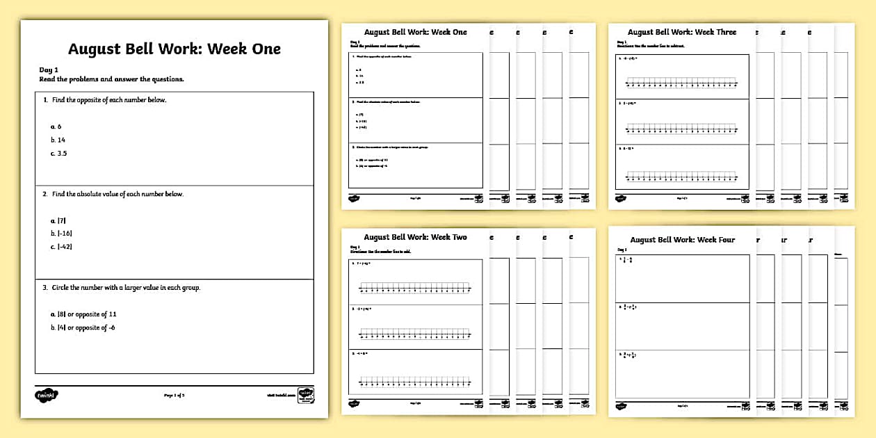 Seventh Grade Math August Bell Work Bundle (teacher made)