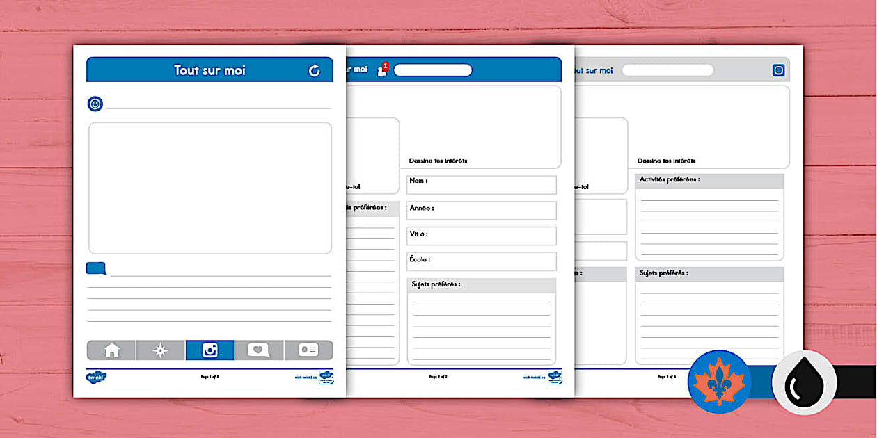 All About Me Social Media Profile Activity French