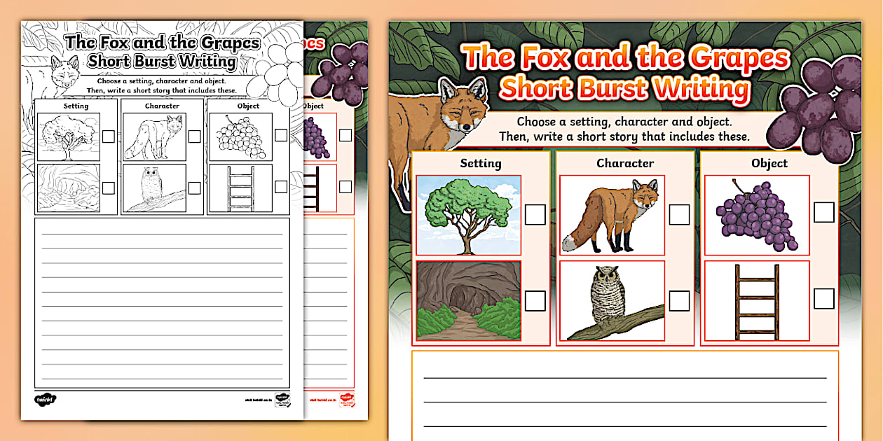 The Fox and the Grapes Short Burst Writing Template - Twinkl