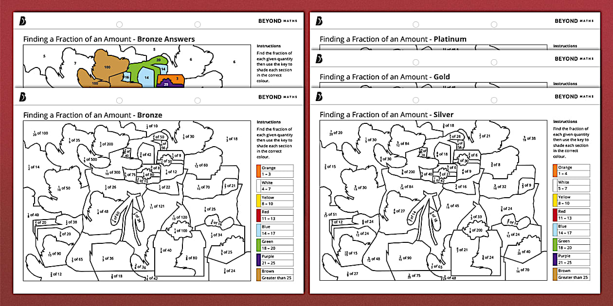 Christmas Fractions Worksheets: Finding a Fraction of an Amount