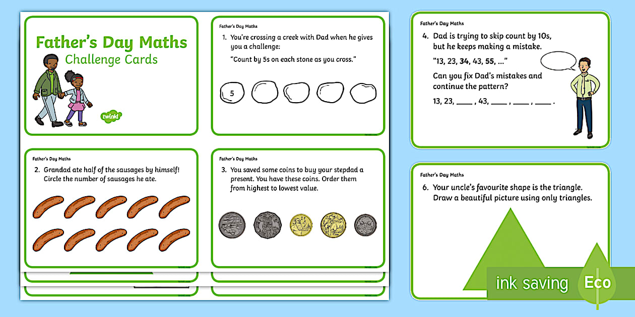 QLD F-2 Father's Day Maths Challenge Cards (teacher made)