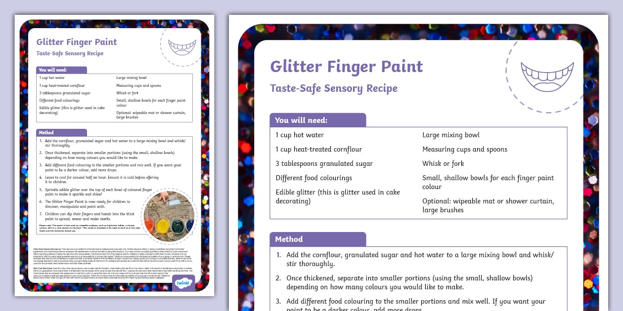 Taste-Safe Glitter Finger Paint Sensory Recipe - Twinkl