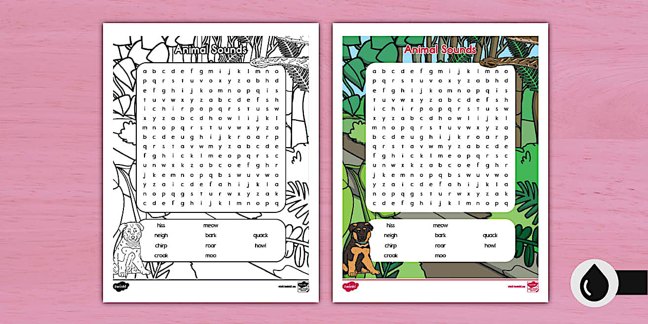 Animal Sounds Word Search - Educational Puzzle for Kids