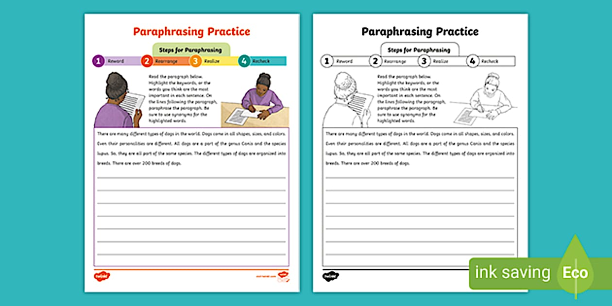 Paraphrasing Practice Worksheet (teacher made) - Twinkl