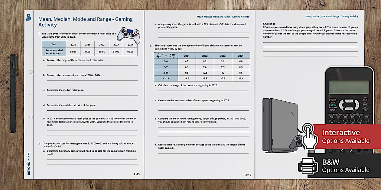 Gaming Mean, Median, Mode and Range Activity - Twinkl