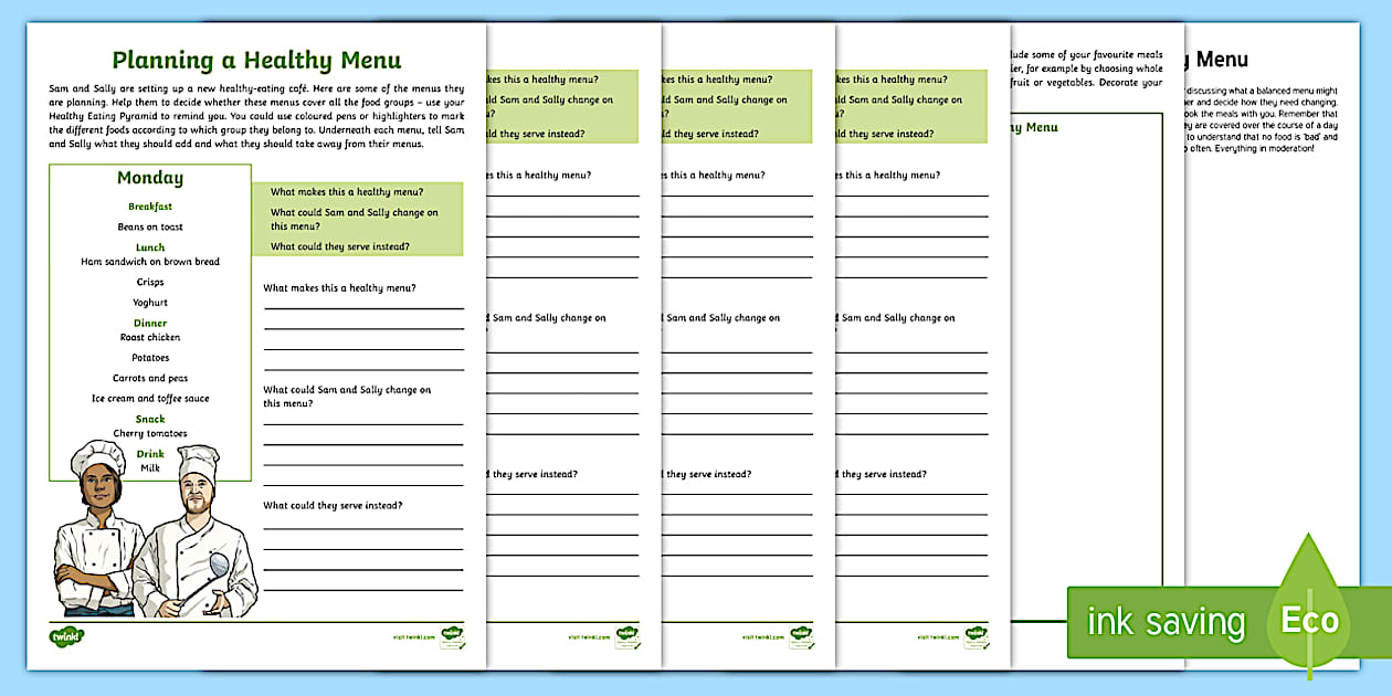 Planning a Healthy Menu (Ages 7 - 11) (teacher made)