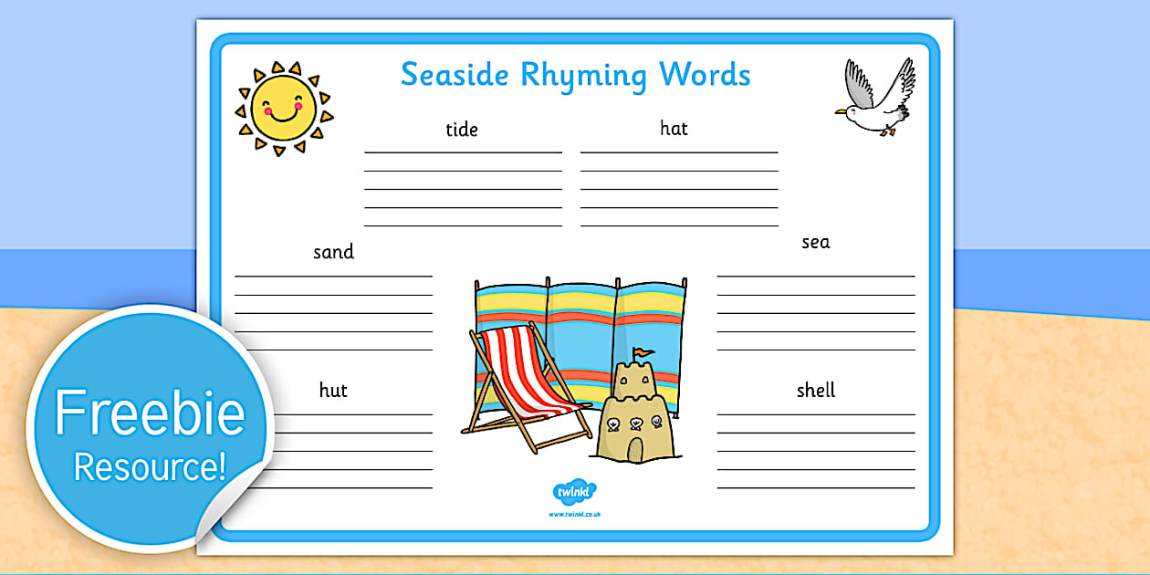 Editable Seaside Rhyming Words Worksheet (teacher made)