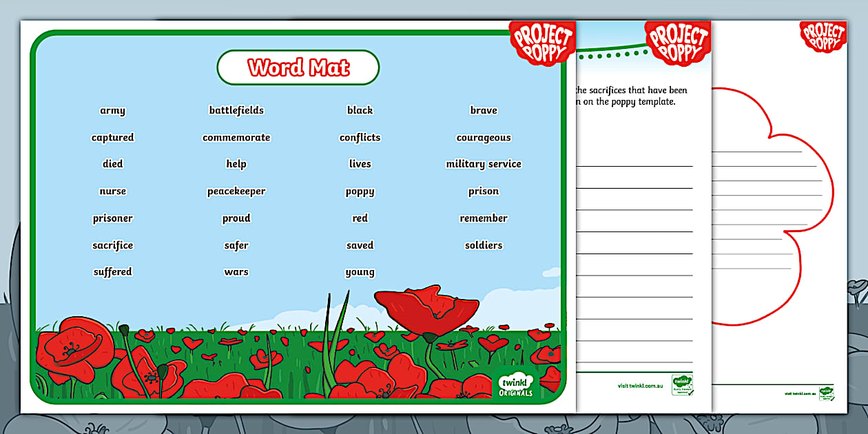 Project Poppy – Poem Activity and Word Mat - Remembrance Day