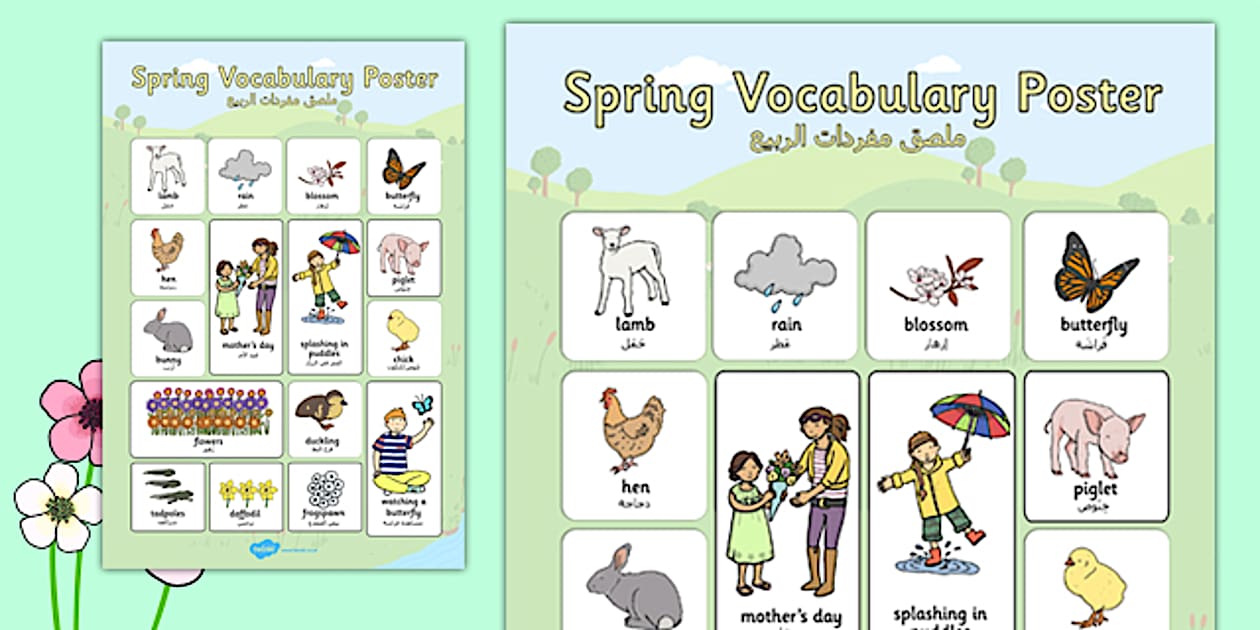 Spring Vocabulary Poster Arabic Translation