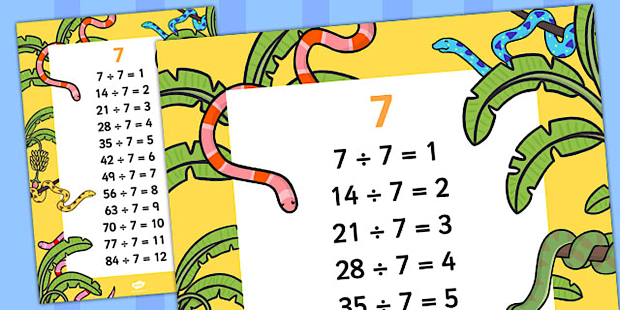 7 Times Table Division Facts Display poster - Twinkl
