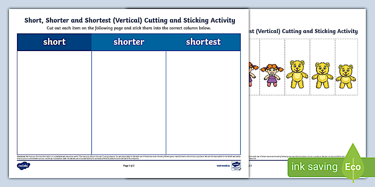 Short, Shorter and Shortest Cutting and Sticking Activity
