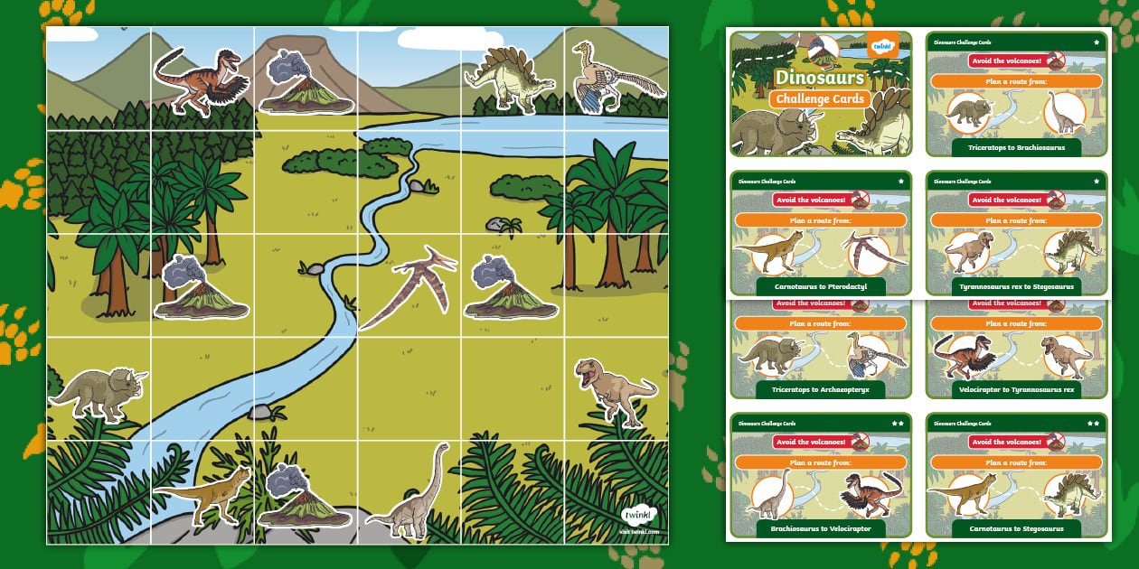 Dinosaur Mat and Challenge Cards (Compatible with Bee-Bot)