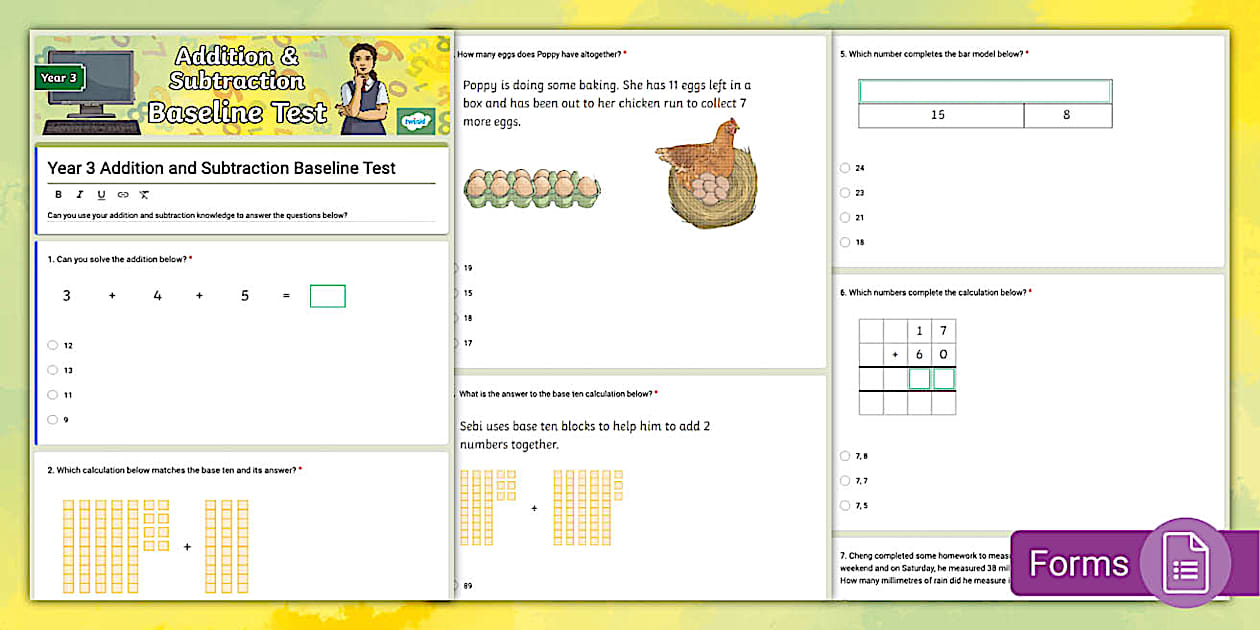 Year 3 Addition and Subtraction Baseline Test (teacher made)