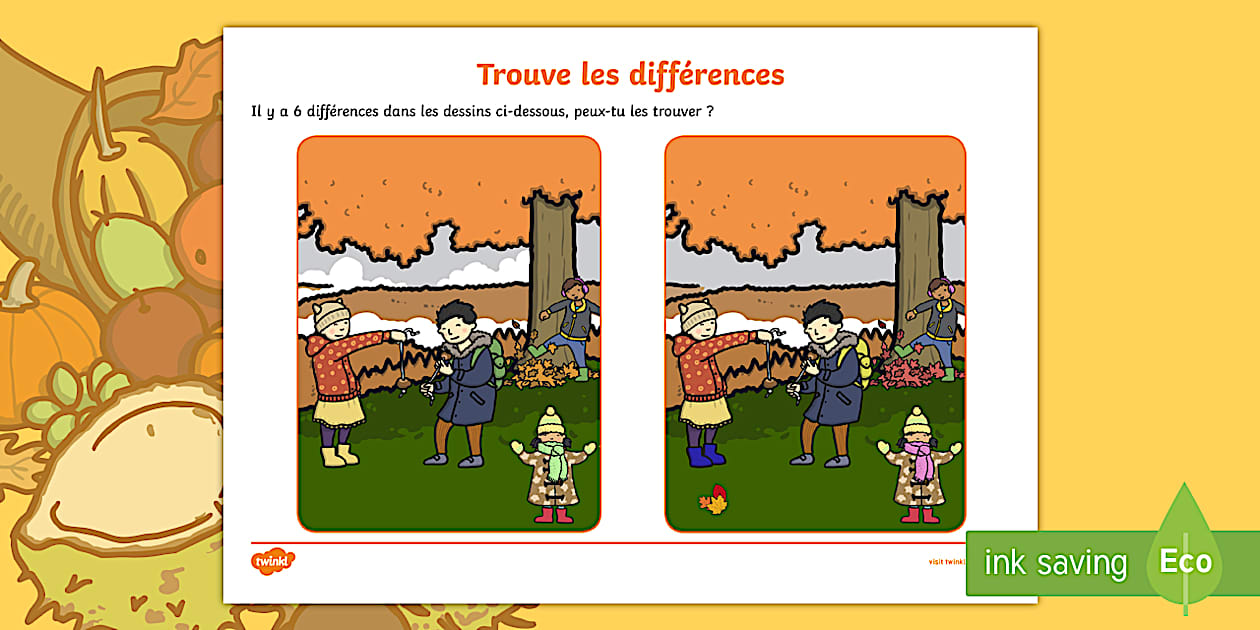 Feuille d'activités : Trouve les différences - L'automne
