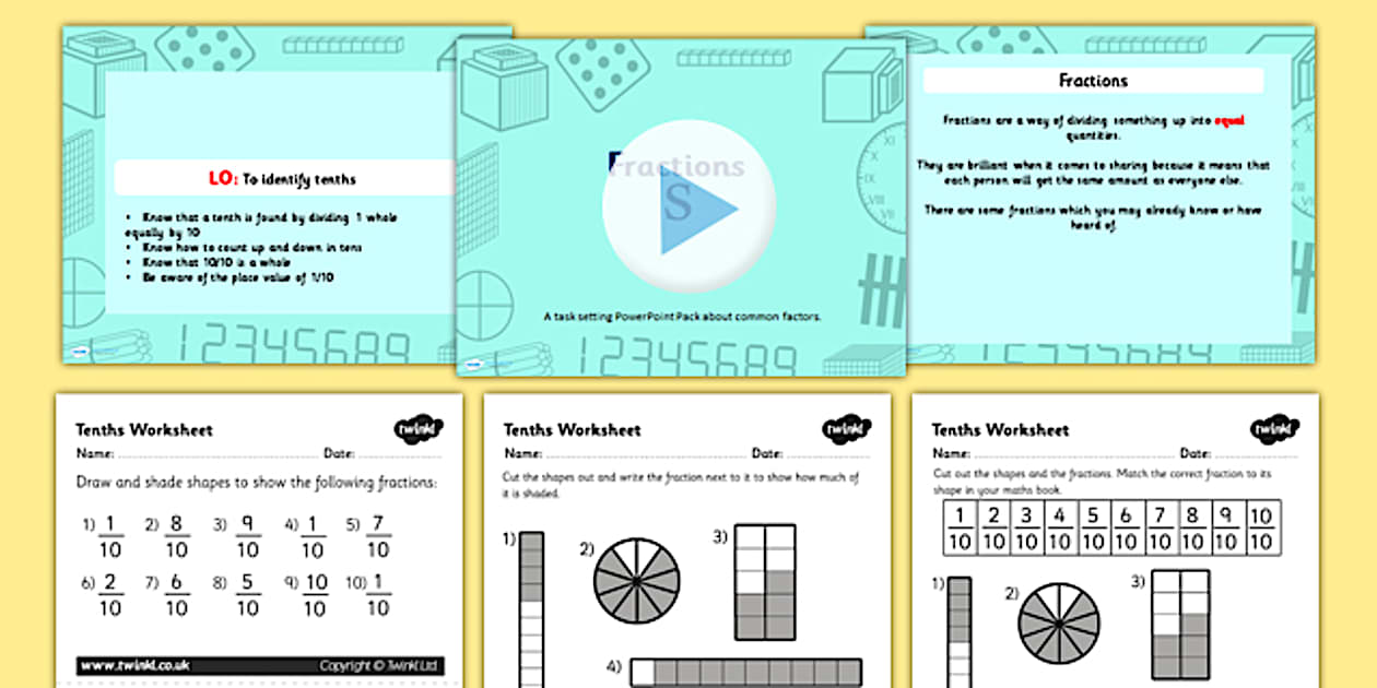 Grade 3 Fractions (Tenths) Differentiated Lesson Teaching Pack