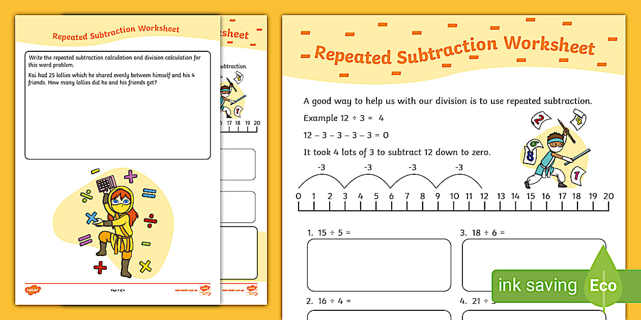 Repeated Subtraction Worksheet - Twinkl