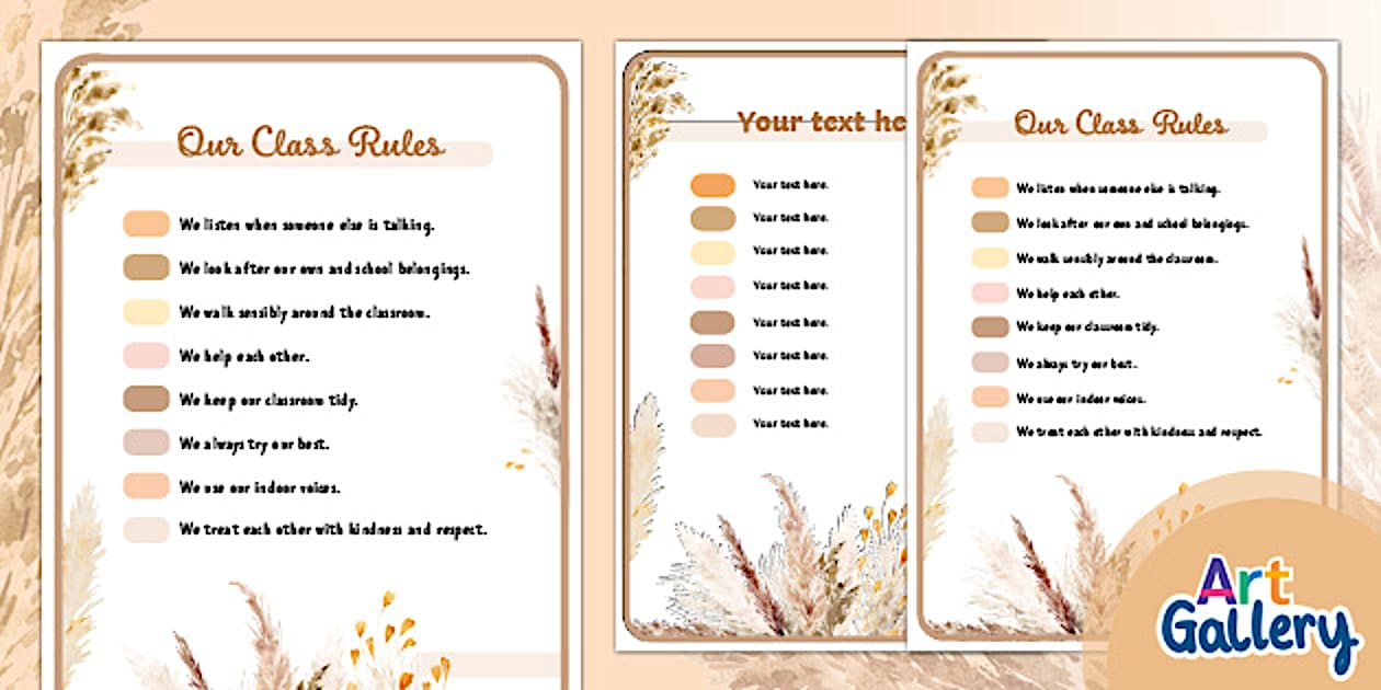 Boho Neutral Class Rules Poster (teacher made) - Twinkl