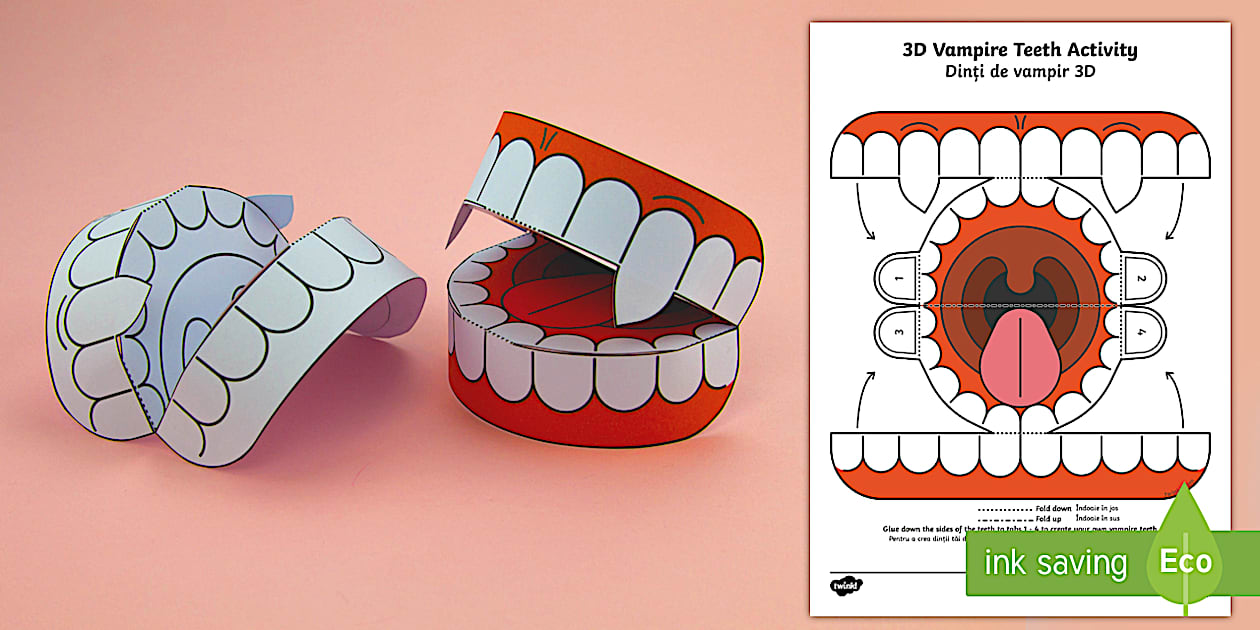 Simple 3D Halloween Vampire Teeth Activity Paper Craft English/Romanian