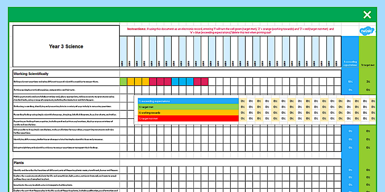 New Curriculum Year 3 Science Spreadsheet (Teacher-Made)