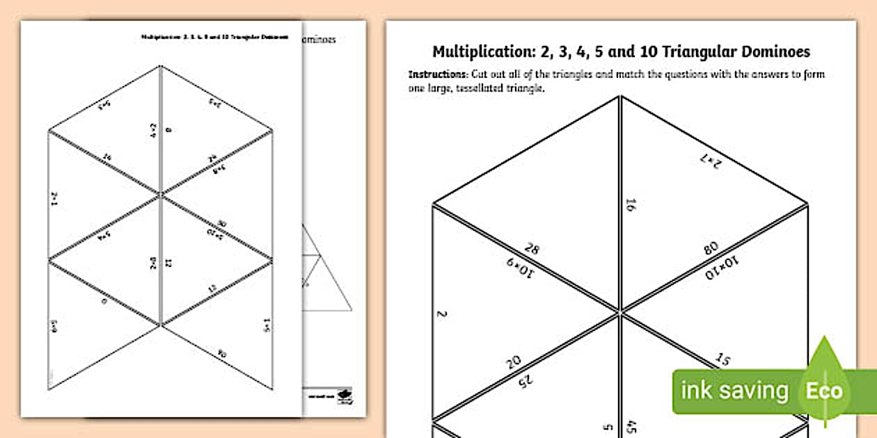 Multiplication: 2, 3, 4, 5 and 10 Triangular Puzzle Activity