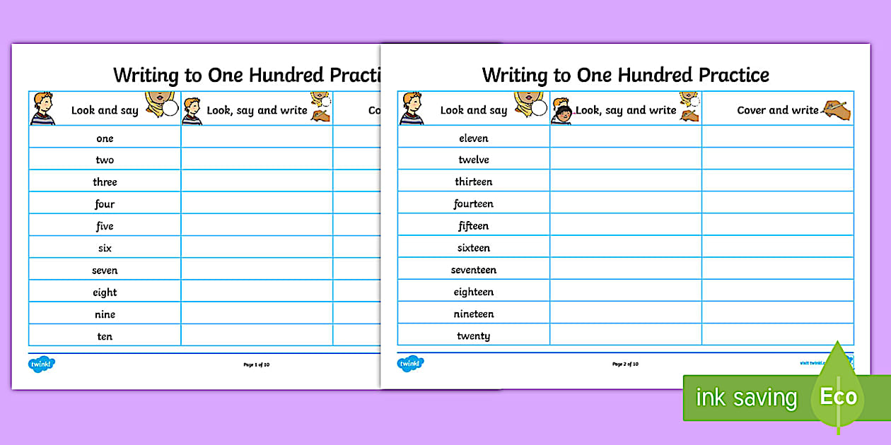Number Words Writing to One Hundred Worksheet / Worksheets