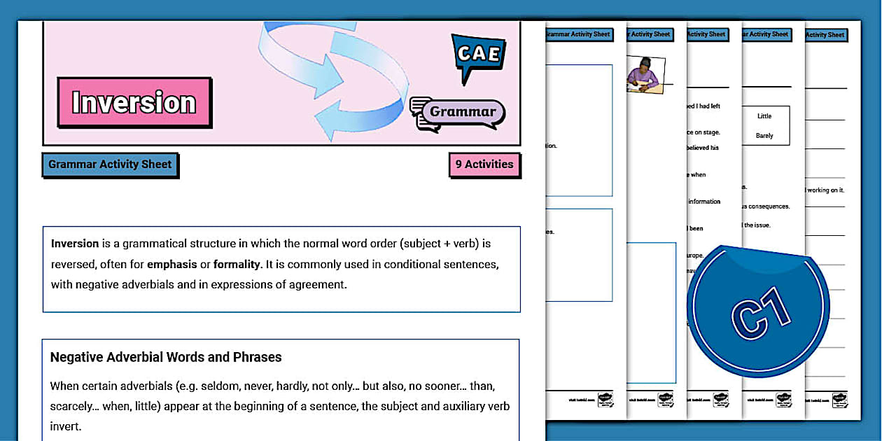 C1 Advanced (CAE) - Inversion Grammar Sheet (teacher made)