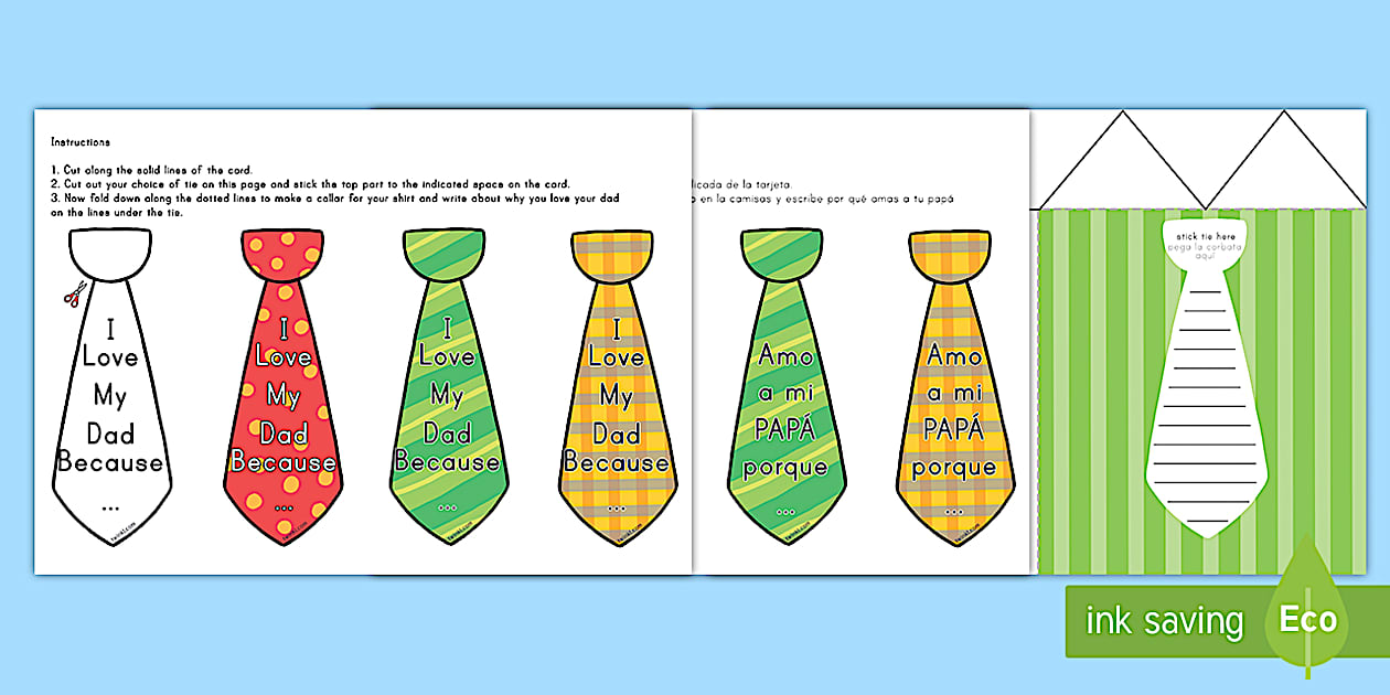 Father's Day Flap Tie Card Craft English/Spanish - Fathers Day Flap Tie ...