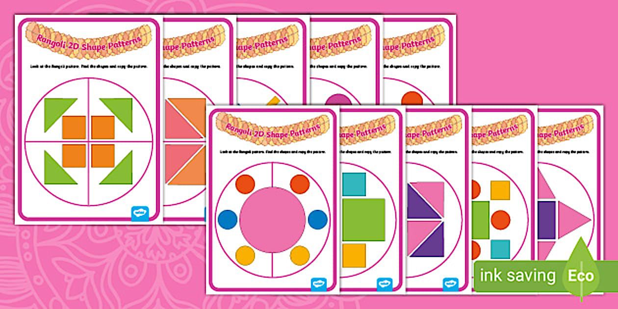 Diwali Rangoli 2D Shape Pattern Activity Cards - Twinkl