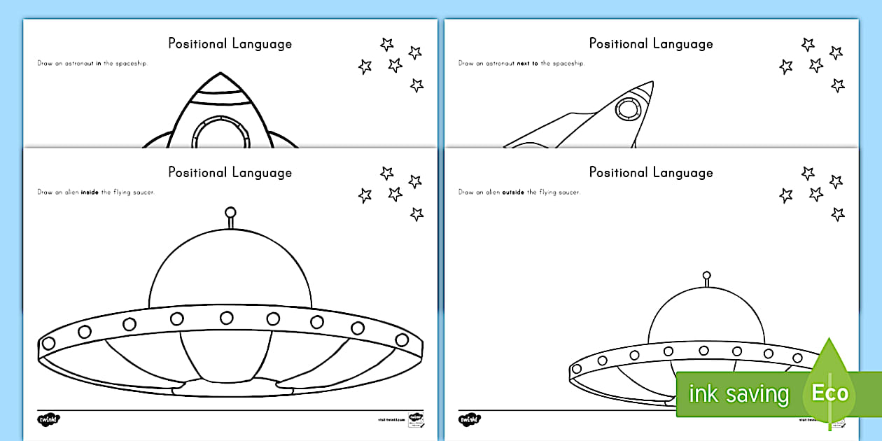 Alien Positional Language Worksheet / Worksheets - Twinkl