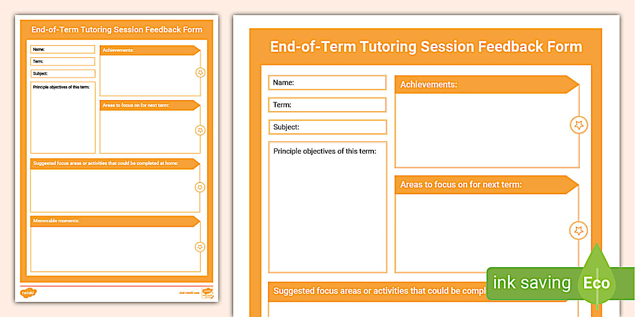 End-of-Term Tutoring Session Feedback (teacher made)
