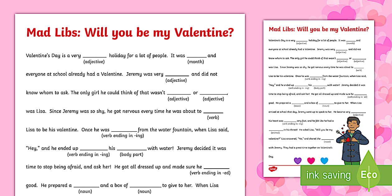 Valentine's Day Mad Libs Worksheet (teacher made) - Twinkl