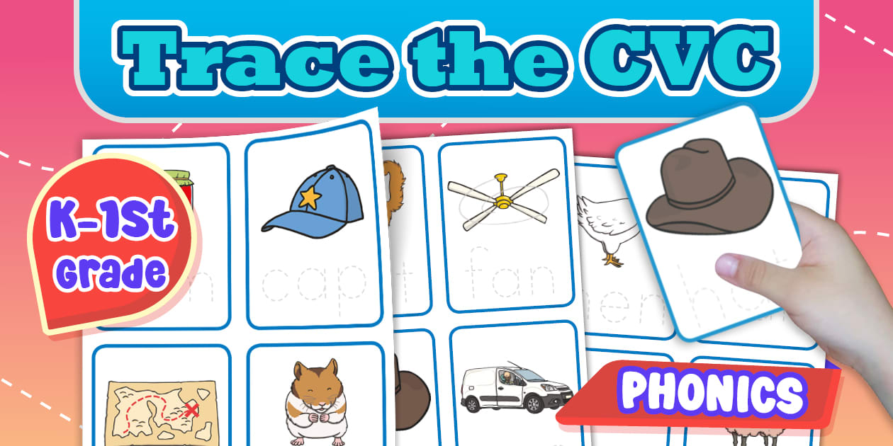 Trace the CVC Word Cards for K-1st Grade (teacher made)