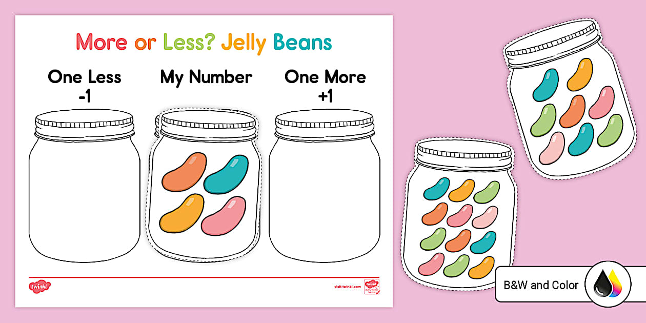 Jelly Bean More or Less Jars (teacher made) - Twinkl