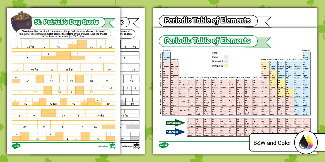 St. Patrick's Day Quote Periodic Table Decoder Challenge