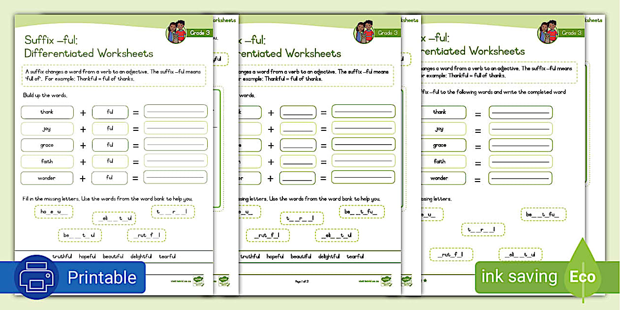 Suffix -ful Differentiated Worksheets (teacher made)