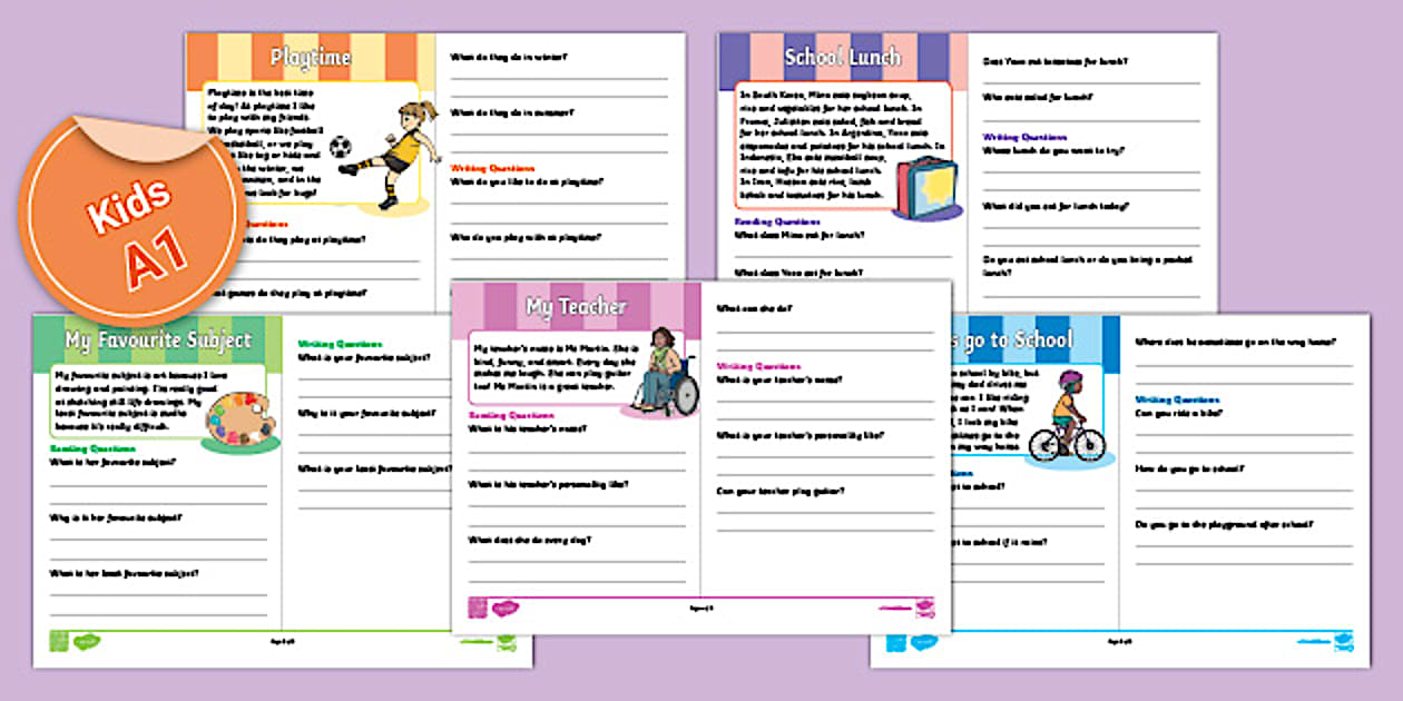 ESL All About School Reading and Writing Worksheets [Kids, A1]