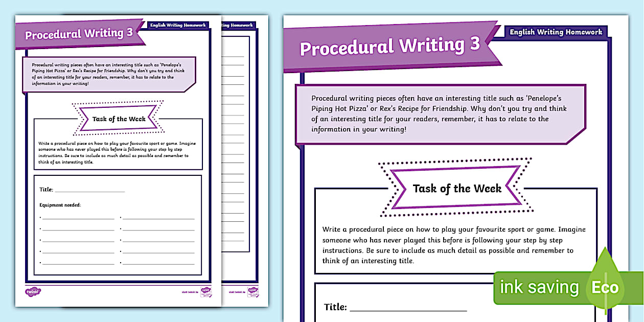 Writing Homework Procedural 3 3rd/4th Class - Twinkl