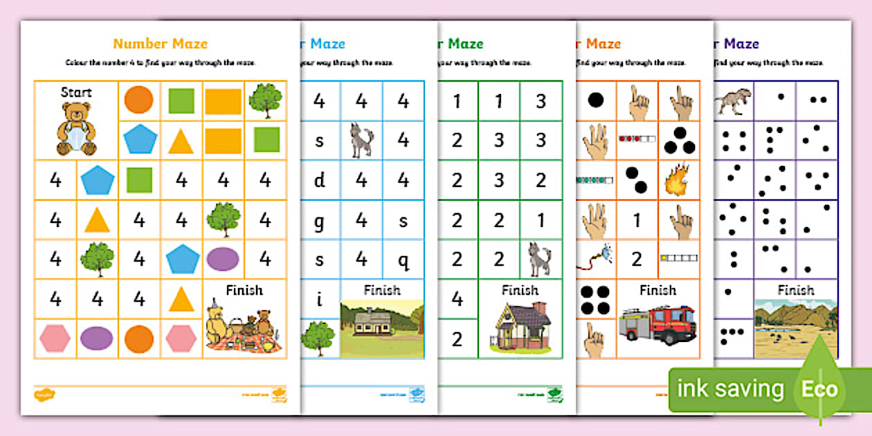 Number 4 Maze Activity Sheets (teacher made) - Twinkl