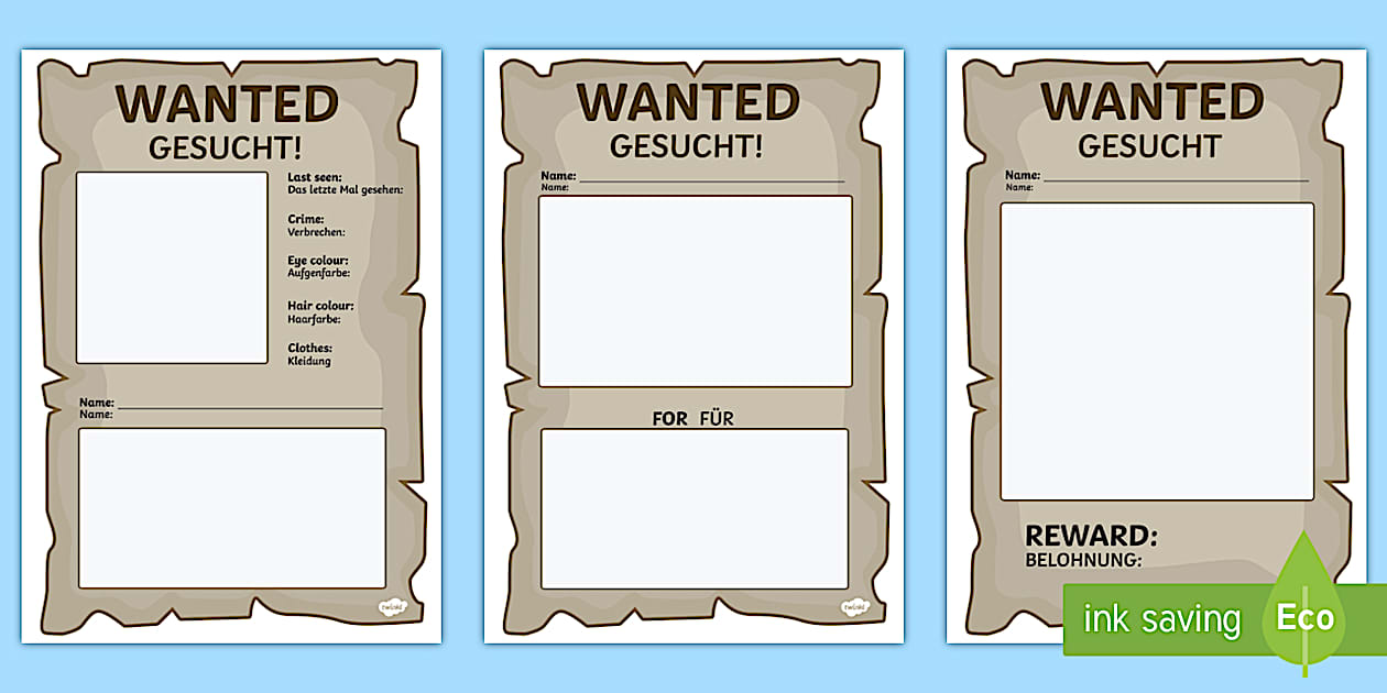 Blank Wanted Poster - English / German (teacher made)