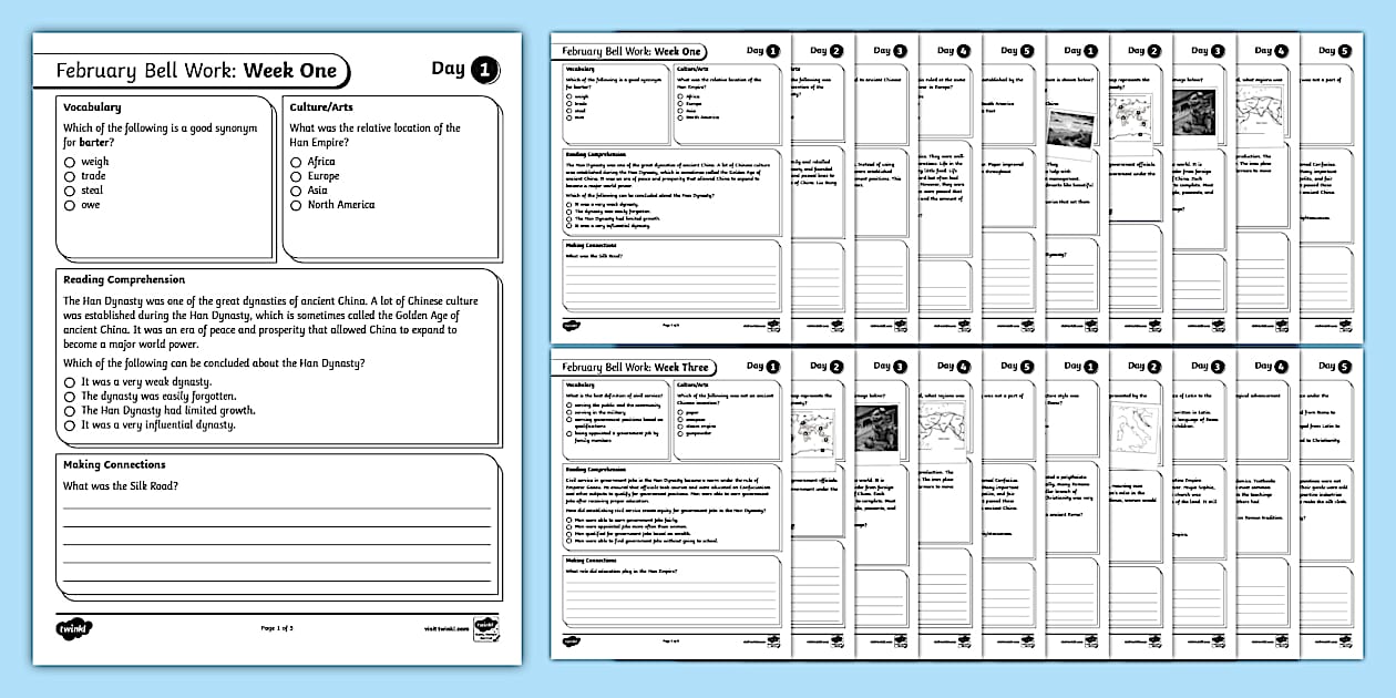 Sixth Grade Social Studies February Bell Work Bundle