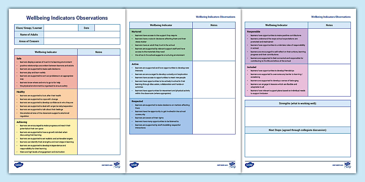 Wellbeing Indicators Observations (teacher made) - Twinkl