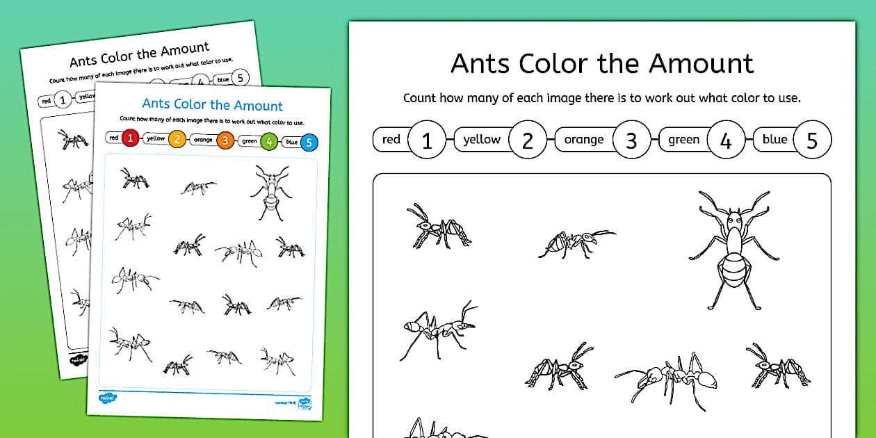Ants Color the Amount Worksheet (teacher made) - Twinkl
